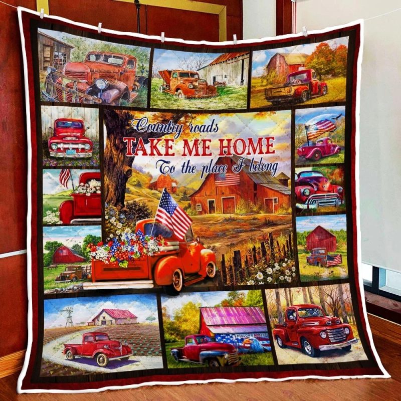 Red Truck Country Roads Take Me Home To The Place I Belong Quilt ...
